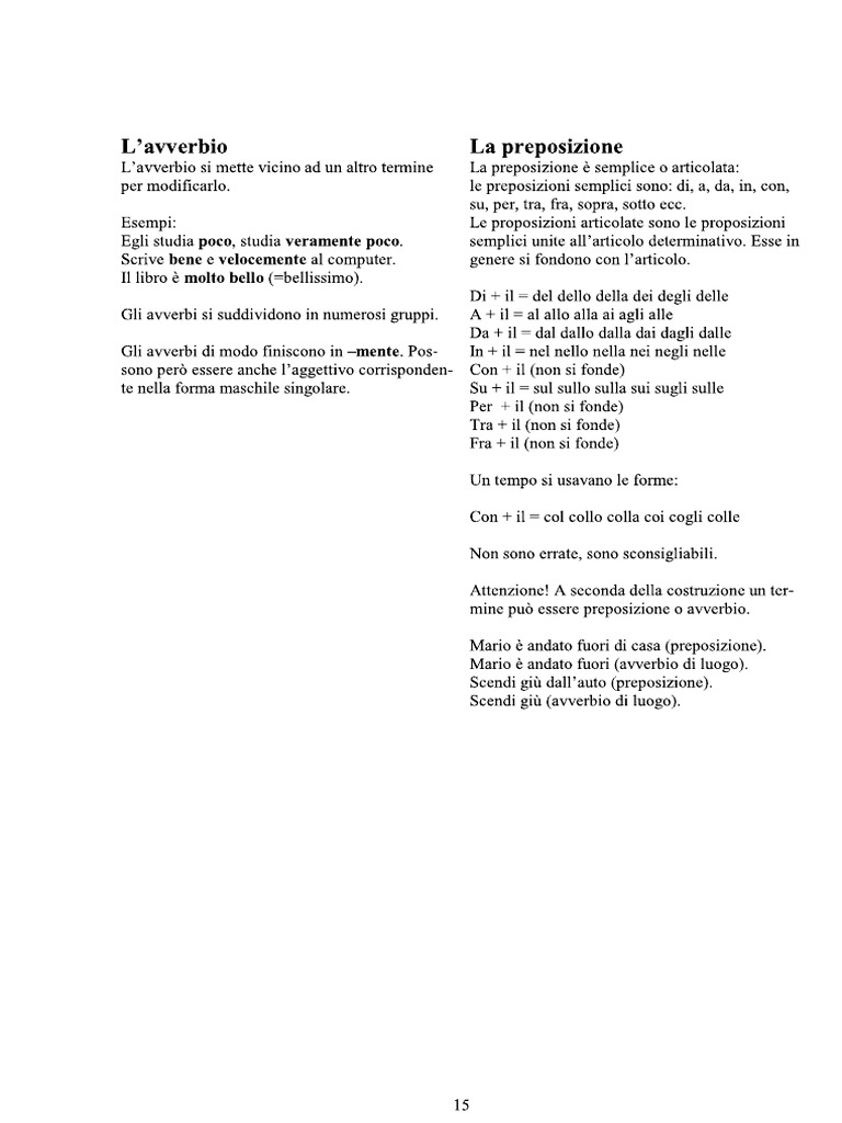 Avverbi Preposizioni e Congiunzioni | PDF