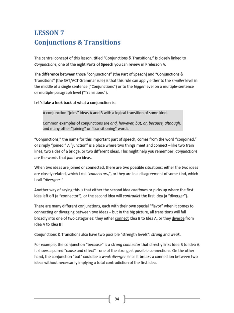 Understanding Conjunctions & Transitions | PDF | Sentence (Linguistics ...