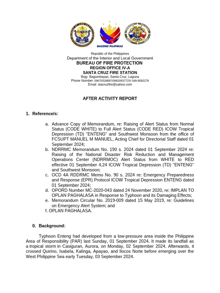 Typhoon Enteng Response Report | PDF | Meteorology | Storms
