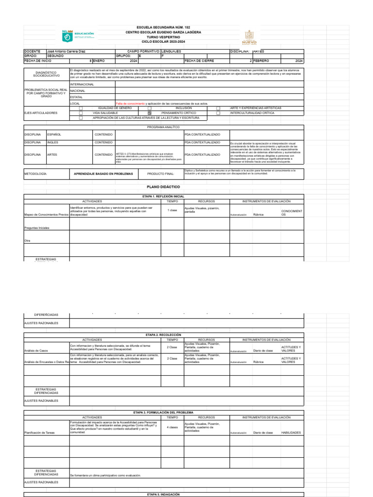 2do FORMATO PLANO DIDACTICO - ABP | PDF | Evaluación | Invalidez