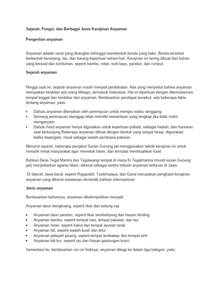 Sejarah dan Jenis Anyaman | PDF