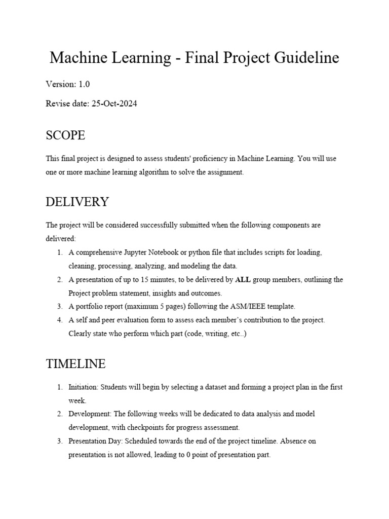 Final Project Guideline MachineLearning v1.0 | PDF | Data | Analysis