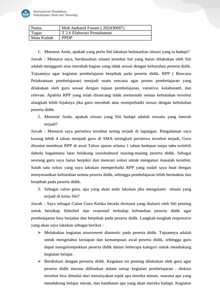 T 2.6 Elaborasi Pemahaman - PPDP - MOH JAUHARUL FANANI | PDF