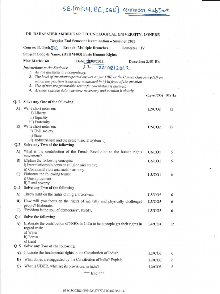 Basic Human Rights - 22-8-2022 | PDF