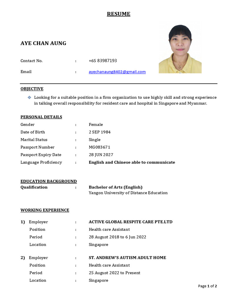 Aye Chan Aung-cv Form1 | PDF | Nursing | Palliative Care