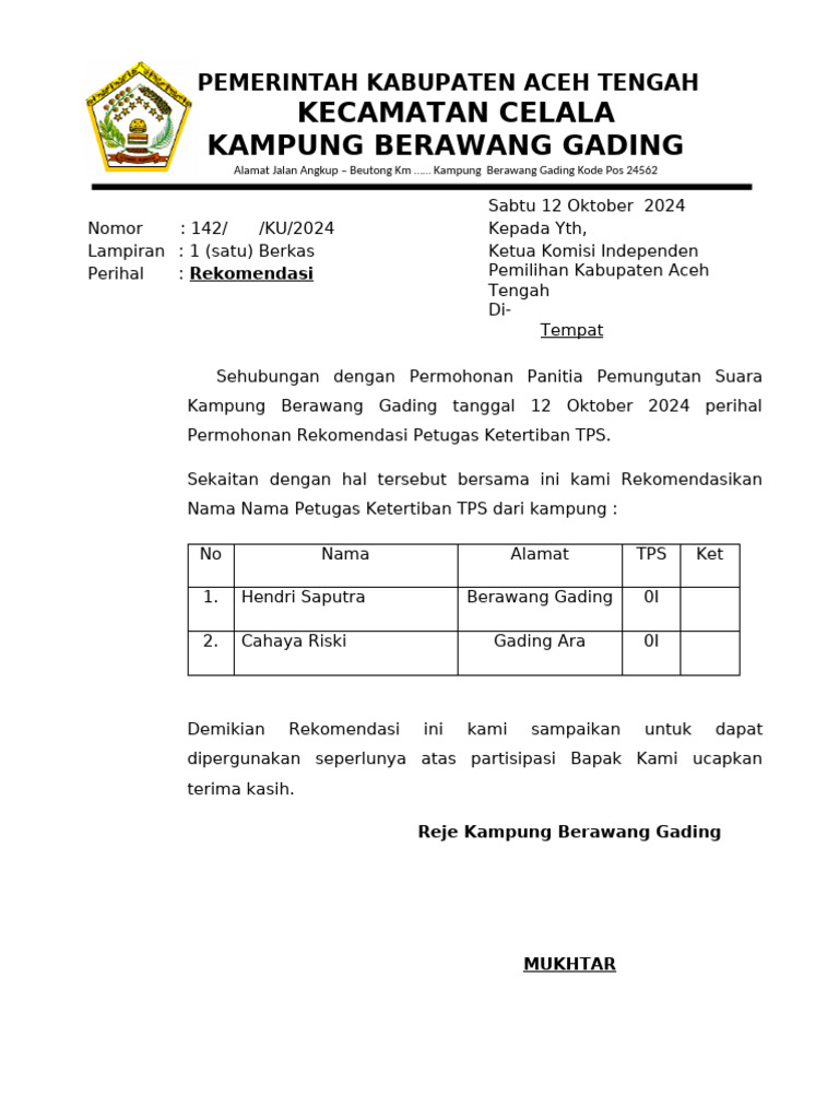 Contoh Rekomendasi (1) BRG | PDF