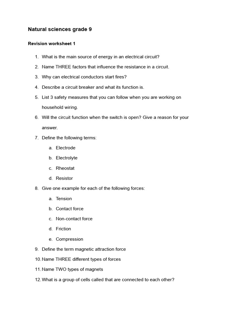 Natural Sciences Grade 9 Ws 1 | PDF