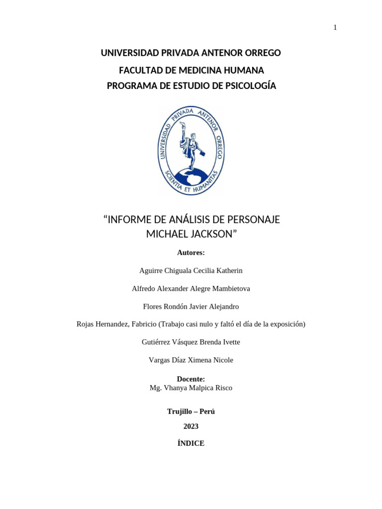 Informe de Análisis de Personaje - Michael Jackson | PDF | Michael ...