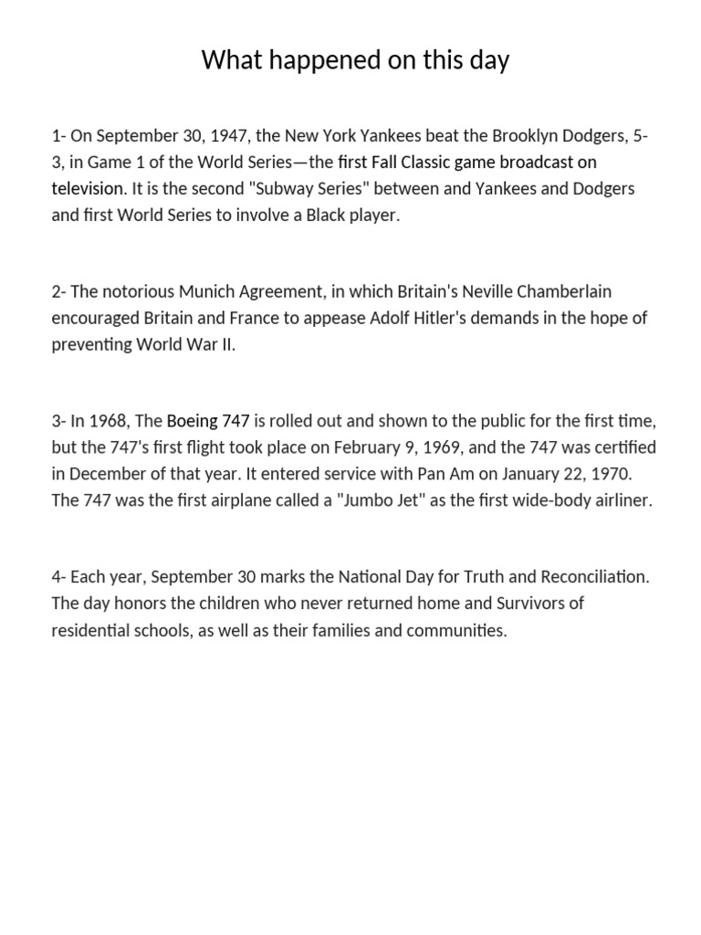 What Happened On This Day 30th September | PDF | History