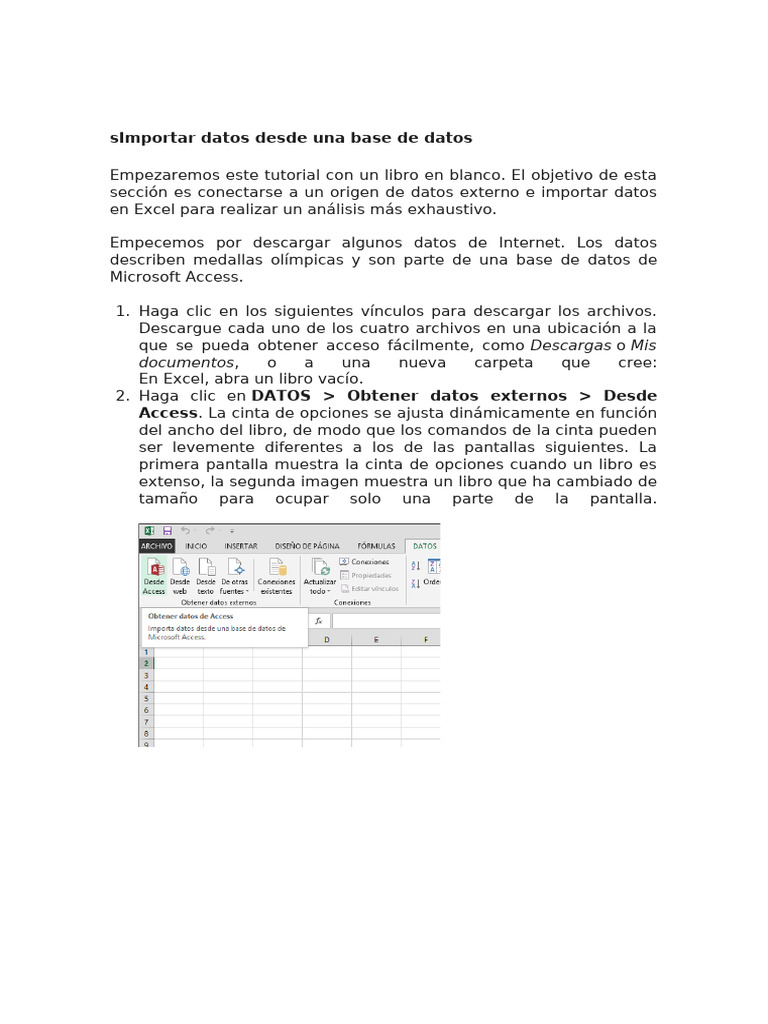 Importar Datos Desde Una Base de Datos | PDF | Microsoft Excel | Bases de datos