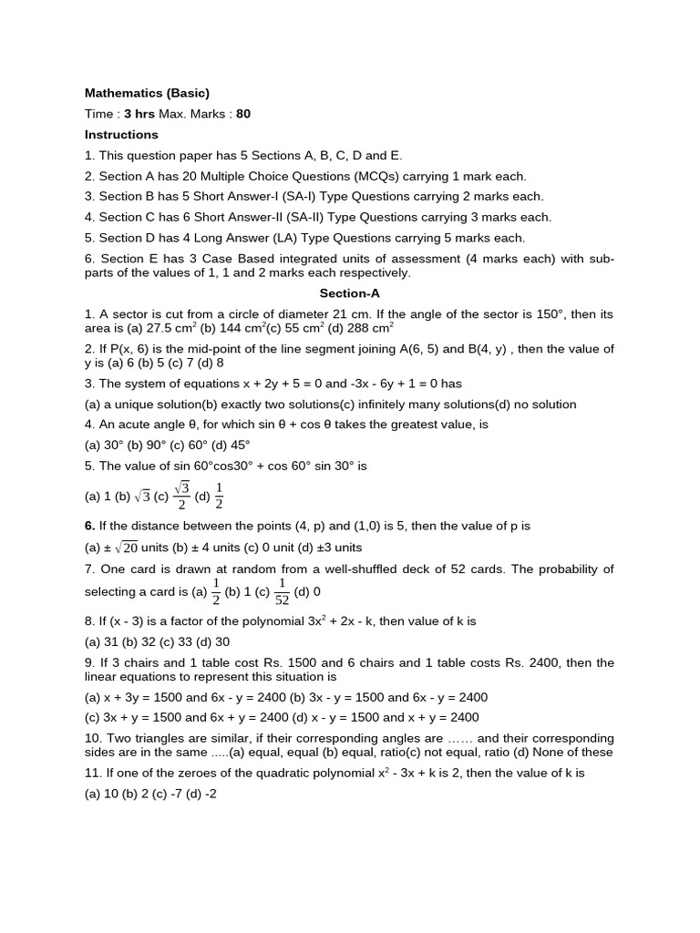 Mathematics-Sample Paper-2-25-Class-10 | PDF | Quadratic Equation | Area