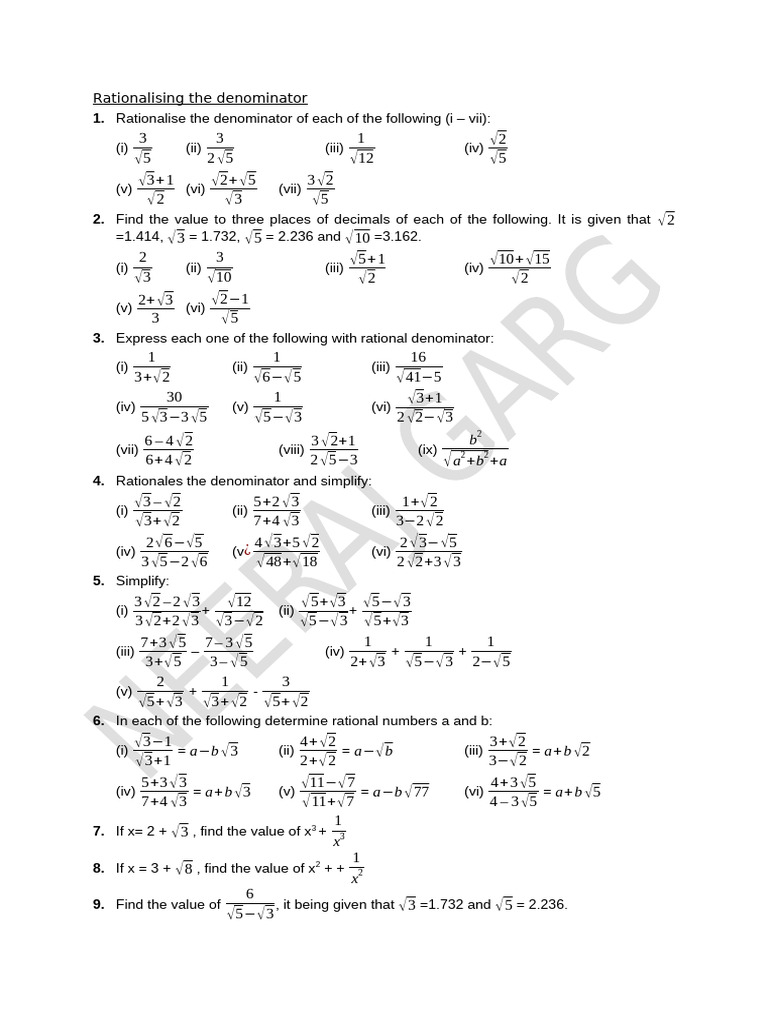 Rationalising The Denominator | PDF | Mathematical Concepts ...