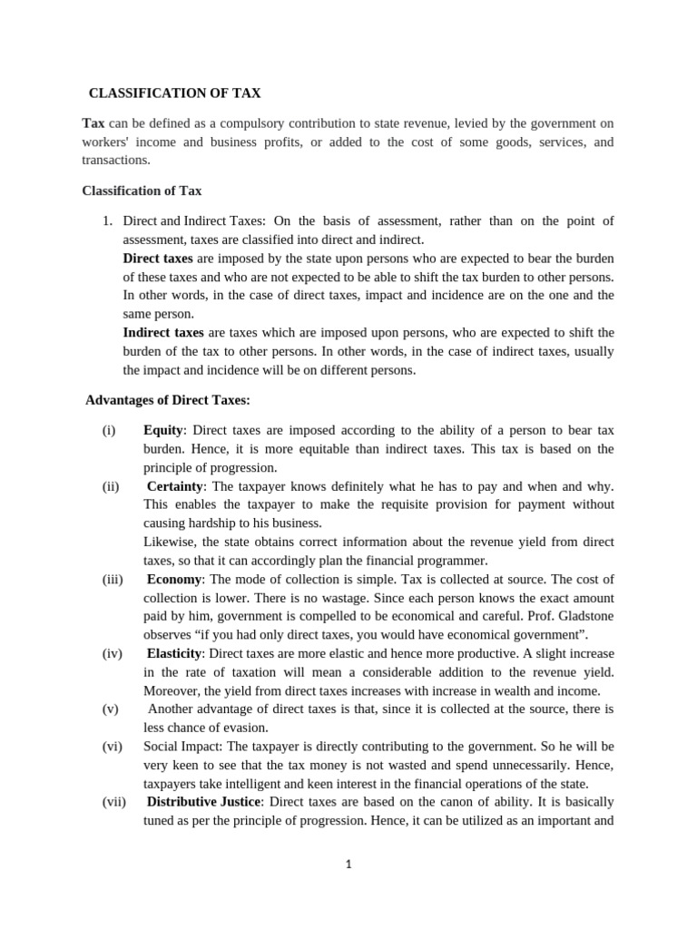 CLASSIFICATION OF TAX | PDF | Taxes | Direct Tax
