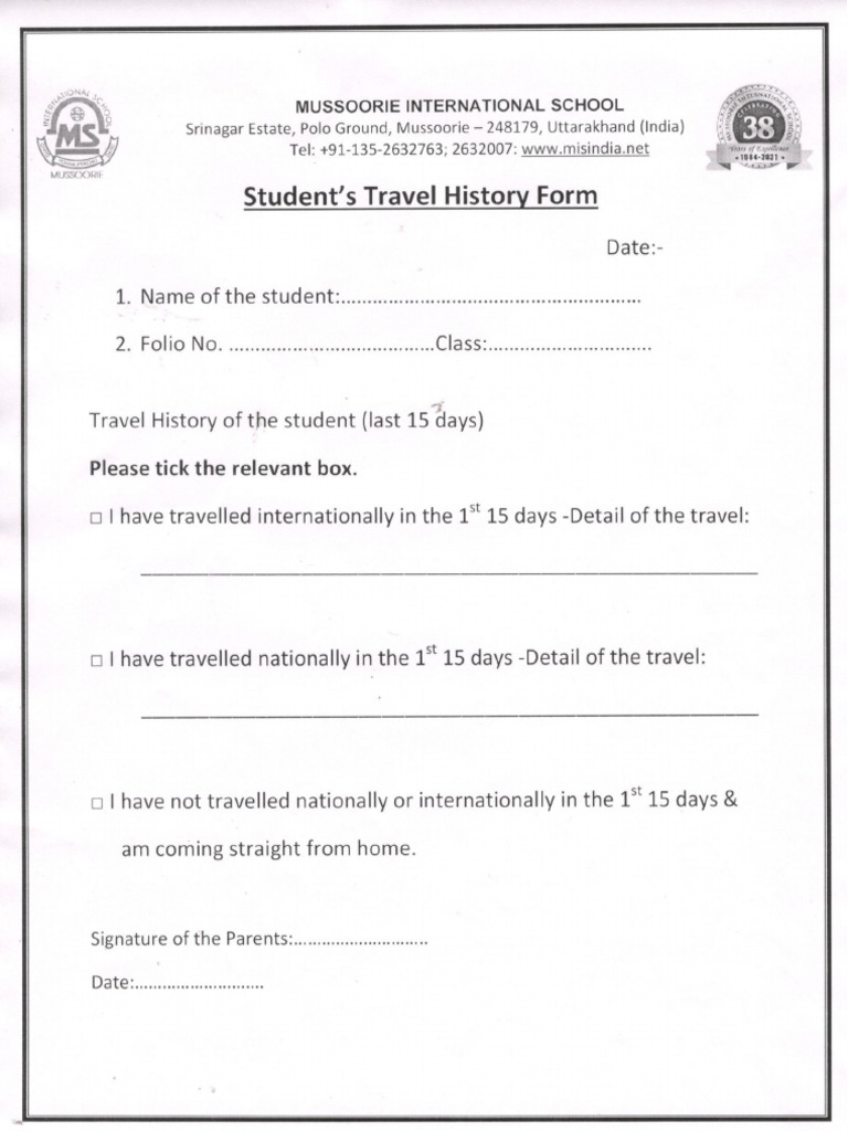 Travel History Form-Student | PDF