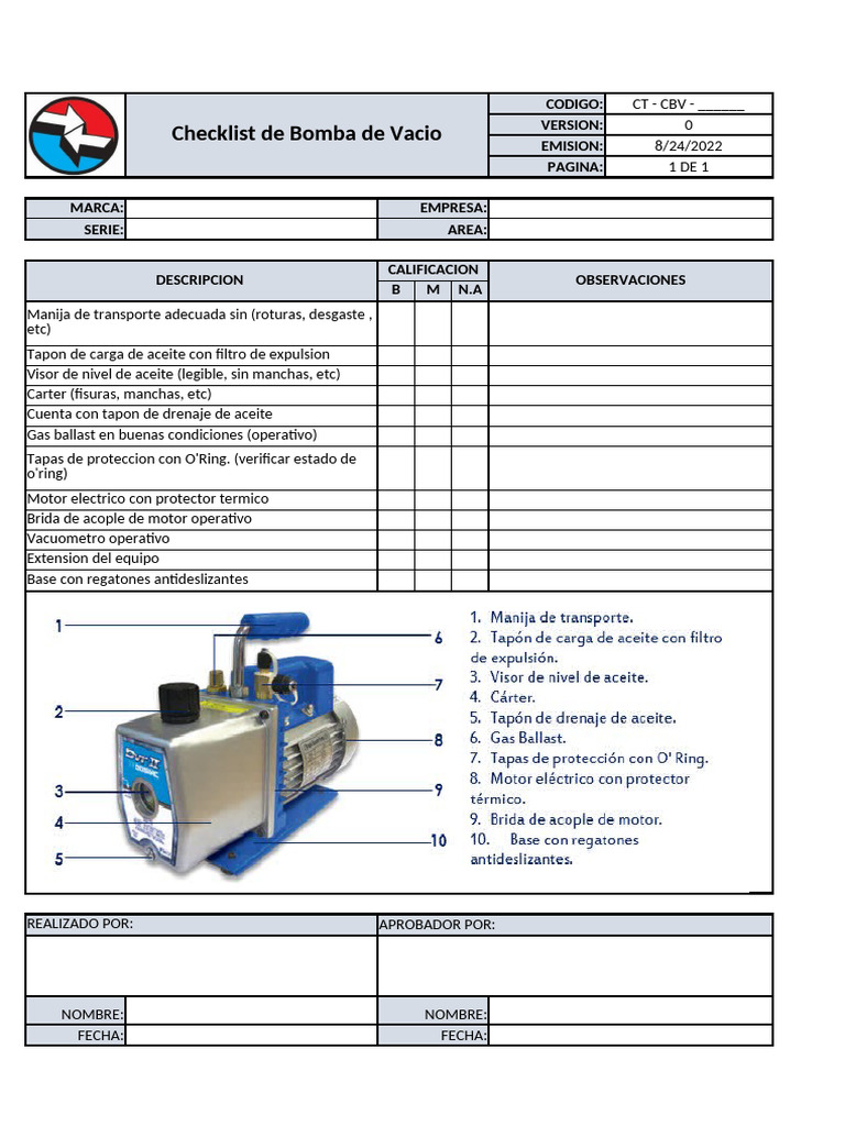Check List - Bomba de Vacio | PDF