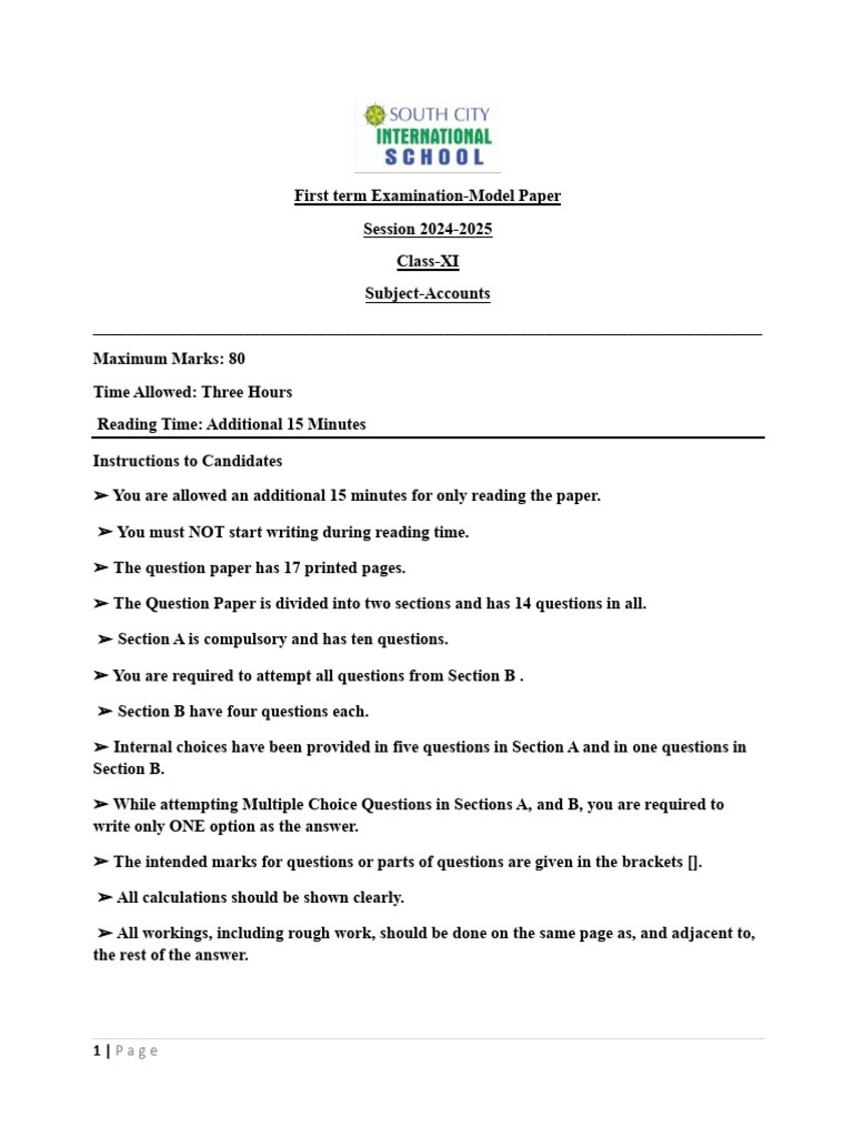Accounts Model Paper Class Xi | PDF | Book Value | Depreciation