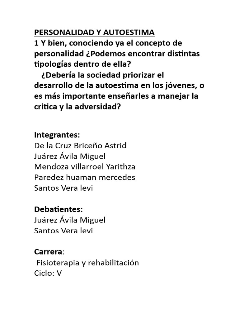 Personalidad y Autoestima V | PDF