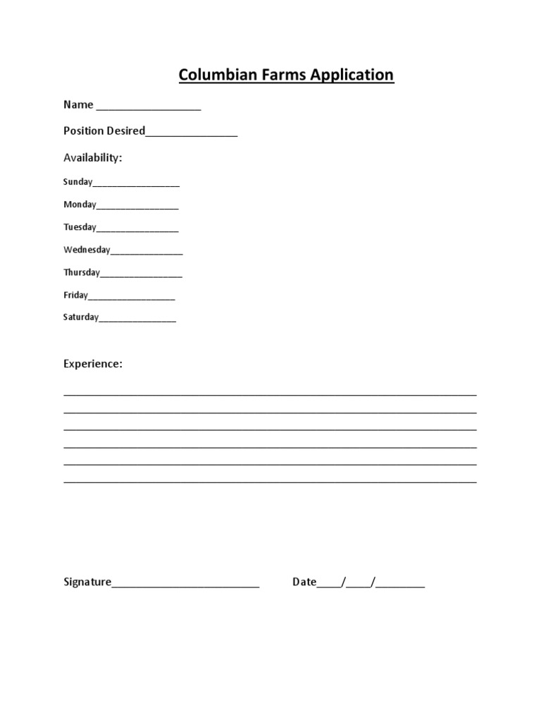 Columbian Farms Job Application Form | PDF