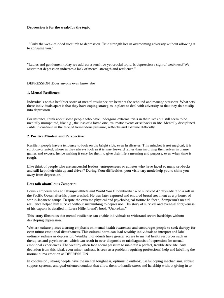 Depression Is For The Weak For The MOTION | PDF | Psychological ...