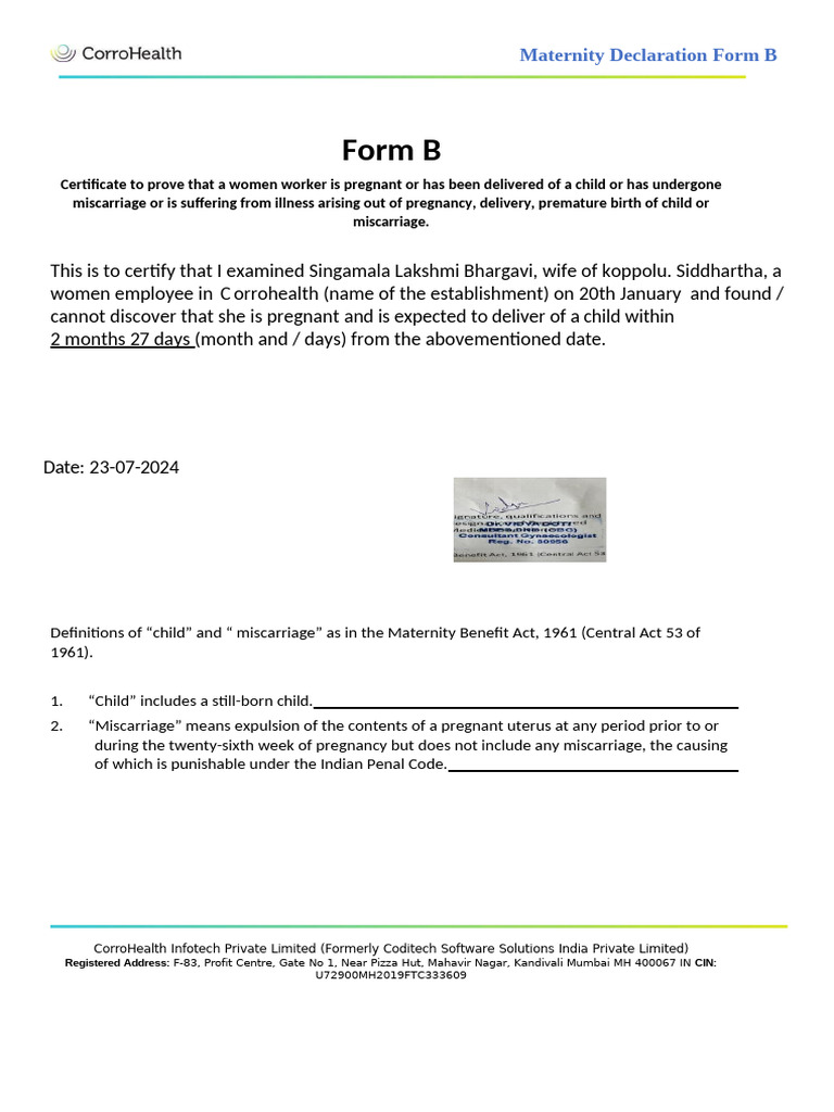 CorroHealth Maternity Declaration Form B (1) (2) (2) 2 | PDF | Self ...