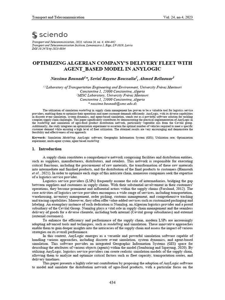Optimizing Algerian Companys Delivery Fleet With Agent - Based Model in Anylogic | PDF | Agent ...