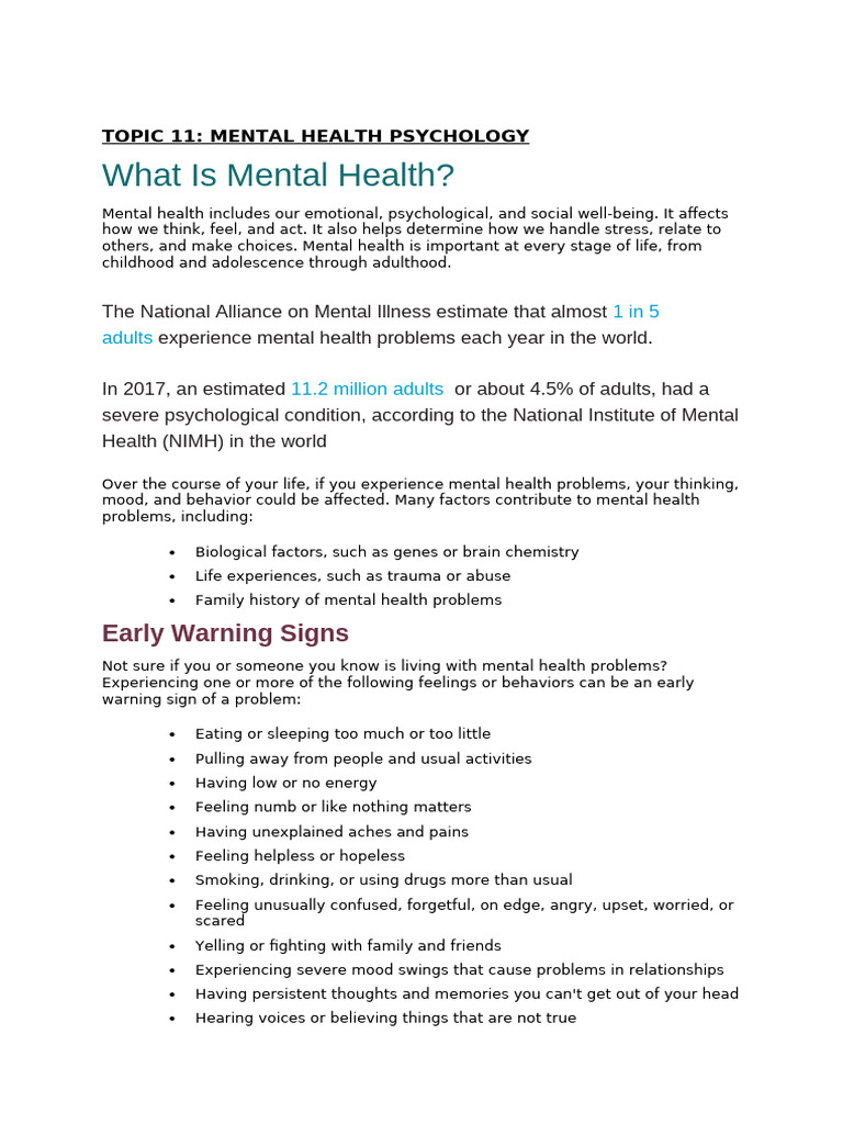 Understanding Mental Health Issues | PDF | Mental Disorder | Anxiety ...