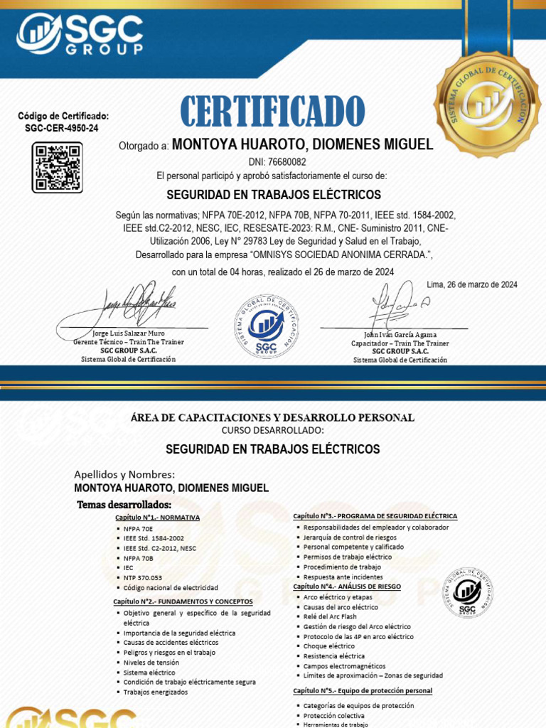 Certificado en Seguridad Eléctrica 2024 | PDF
