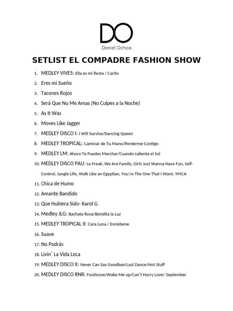 Setlist Fashion Show El Compadre | PDF