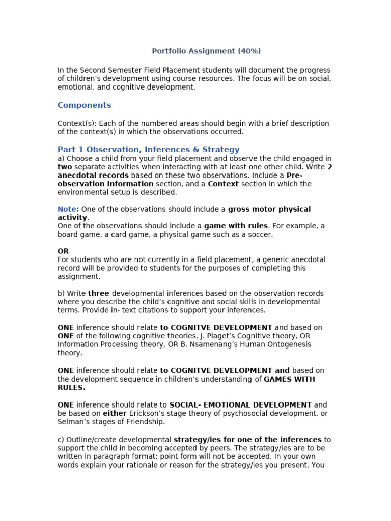 Portfolio Outline - Tagged | PDF | Cognitive Development | Developmental Psychology