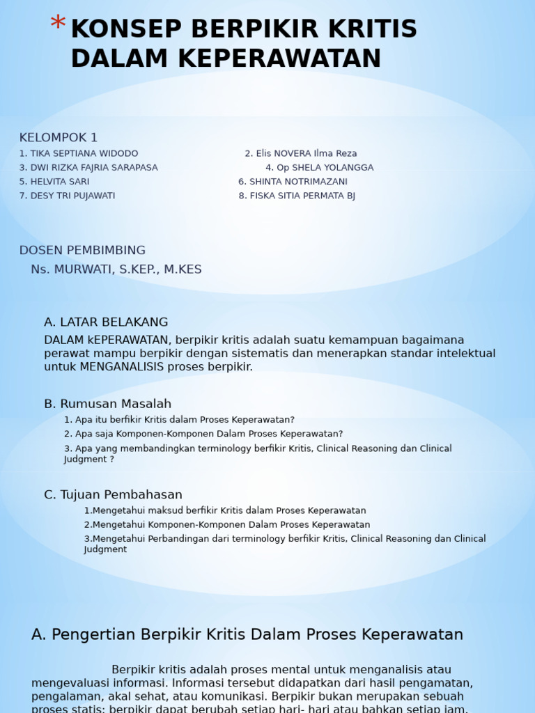 Kelompok 1 Konsep Berpikir Kritis Dalam Keperawatan 2 | PDF