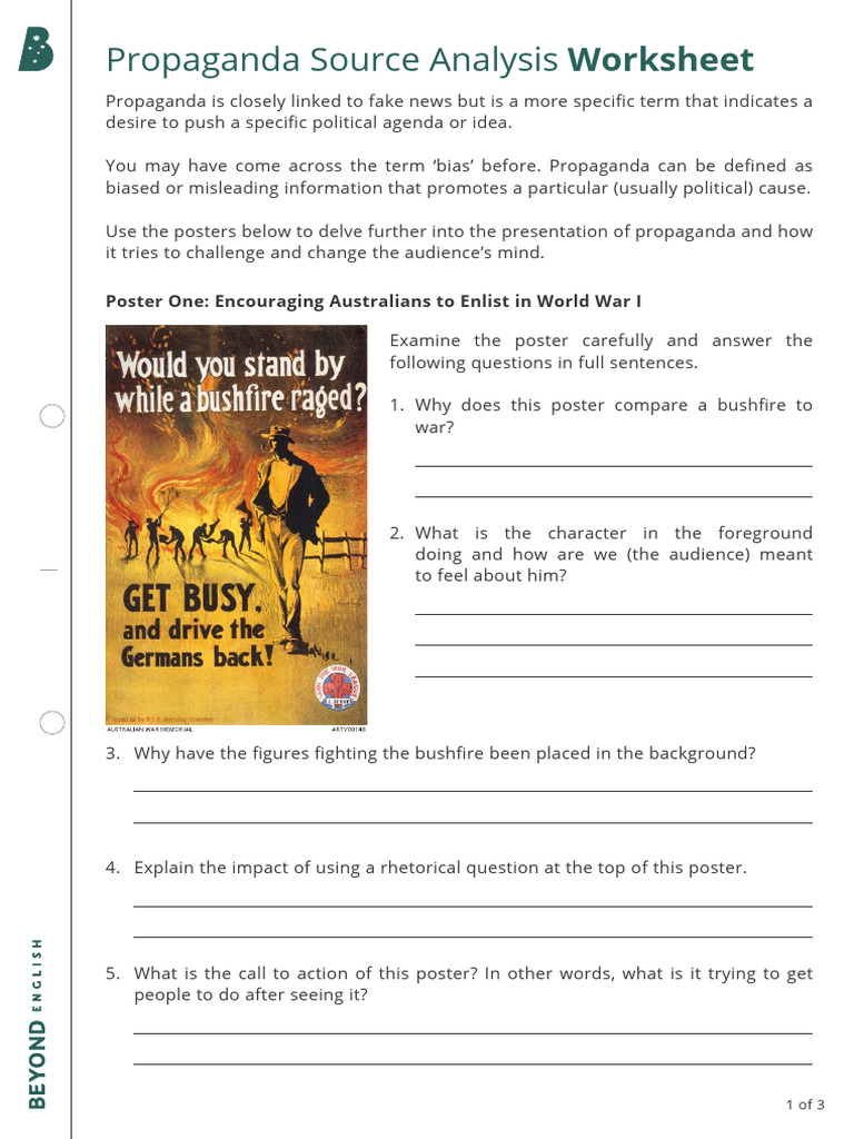 World War I Propaganda Analysis Worksheet | PDF | Propaganda | Human ...
