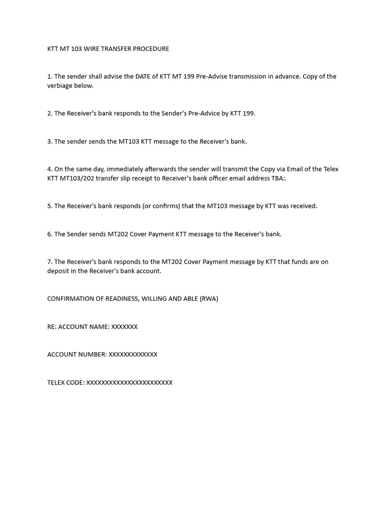KTT MT 103 Wire Transfer Guide | PDF