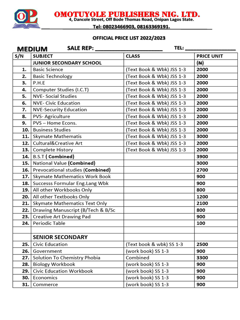 price list Medium s | PDF | Textbook | Liberal Arts Education