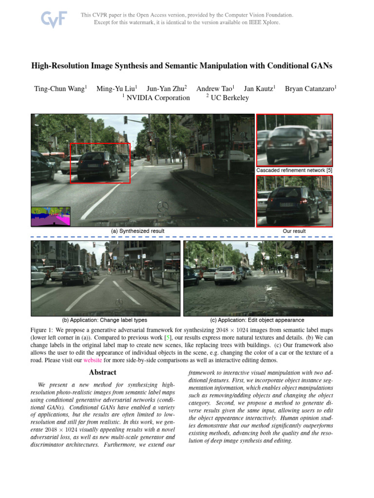 Wang High-Resolution Image Synthesis CVPR 2018 Paper | PDF | Rendering (Computer Graphics ...
