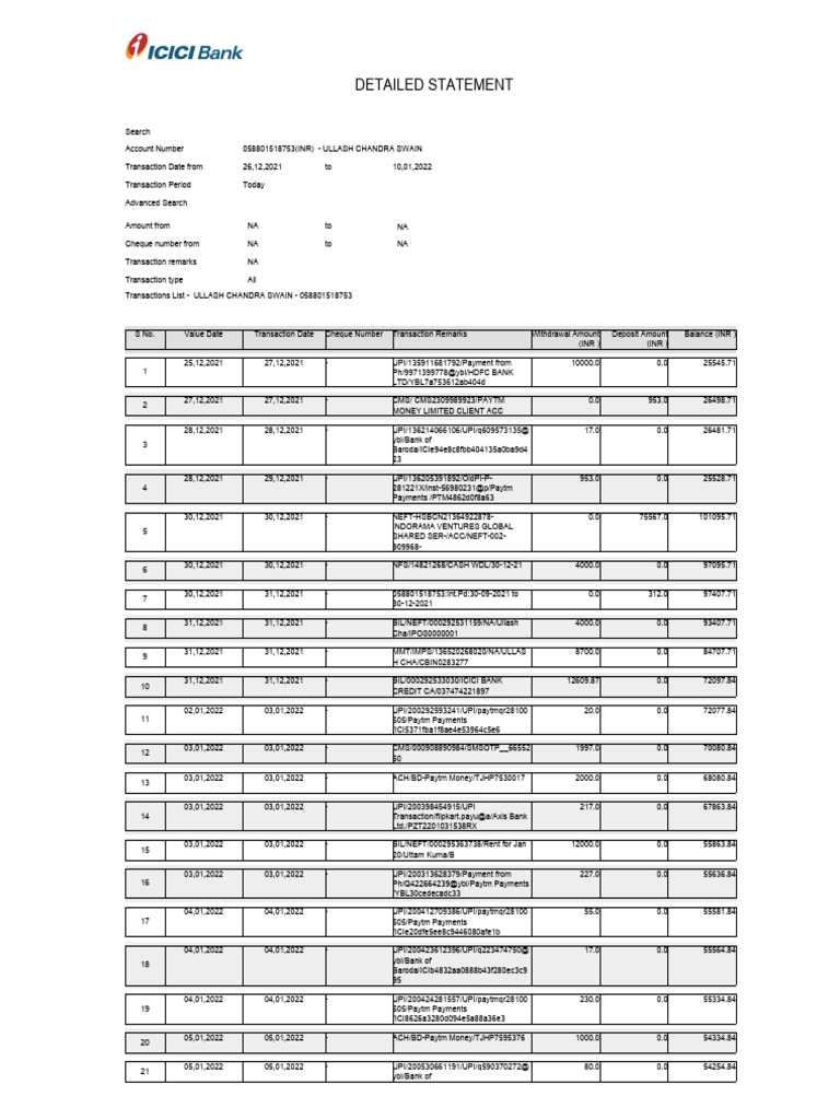 Bank Statment - Dec To Till Data | PDF | Payments | Banks