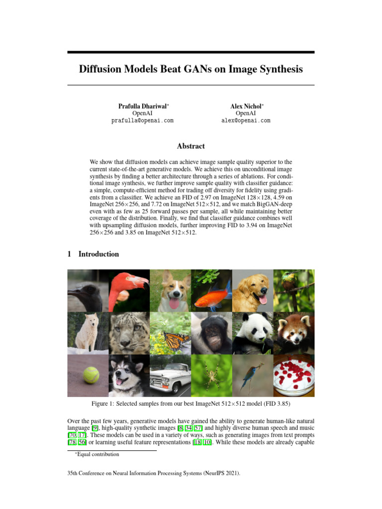 NeurIPS 2021 Diffusion Models Beat Gans On Image Synthesis Paper | PDF | Cognitive Science ...