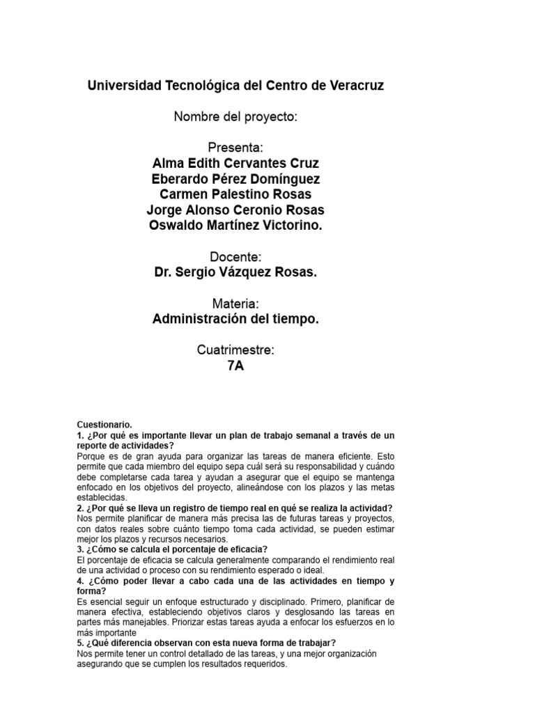 Cuestionario de ADTT | PDF | Planificación