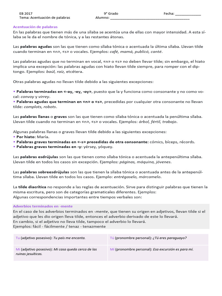 C9 2017 AcentuaciónPalabras 0813 | PDF | Morfología Lingüística | Lingüística