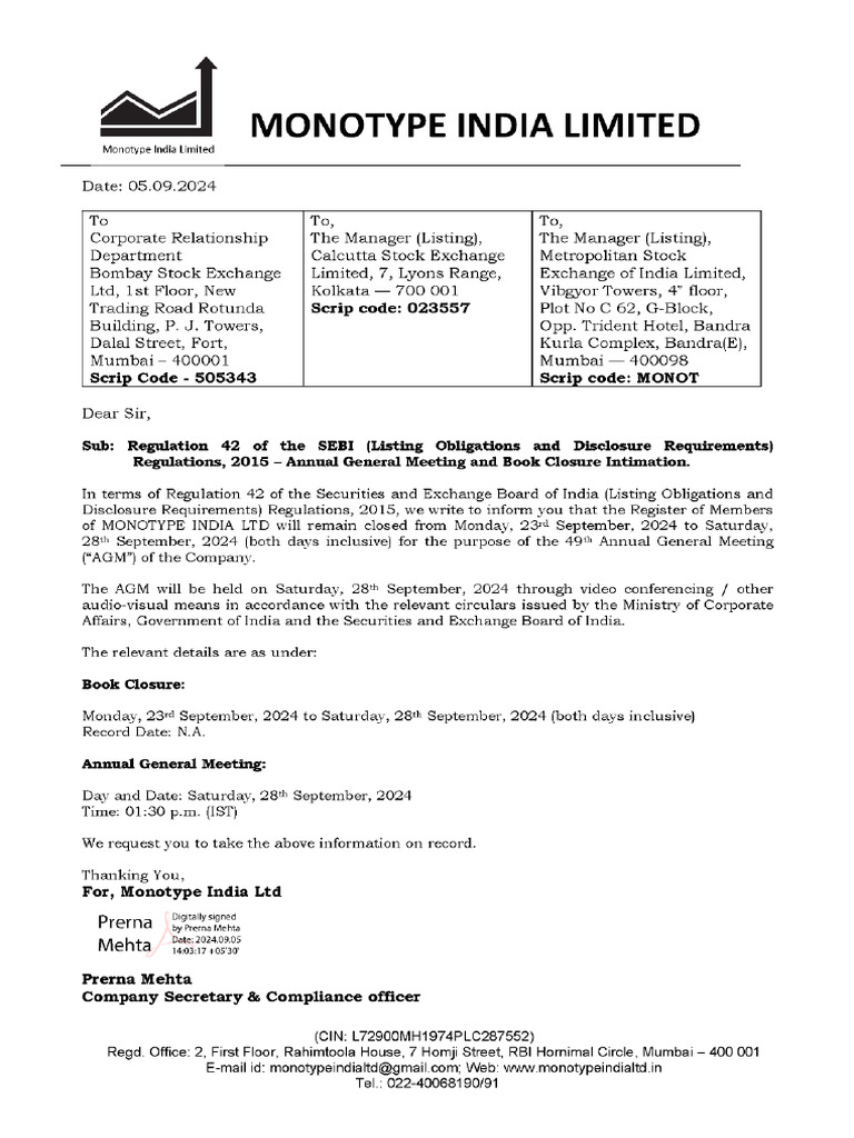 Monotype India Limited: Prerna - Syprernanichta | PDF | Login | Bankruptcy
