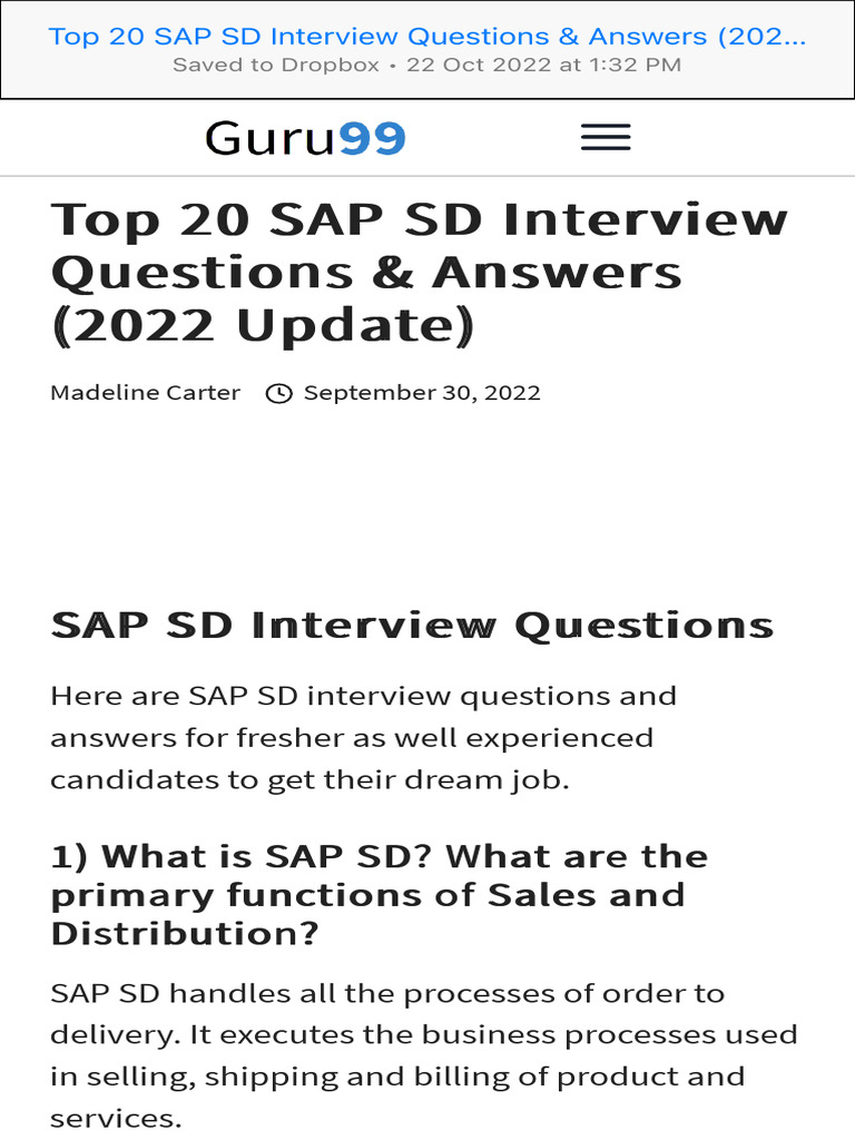 Top 20 SAP SD Interview Questions & Answers (2022 Update) | PDF ...