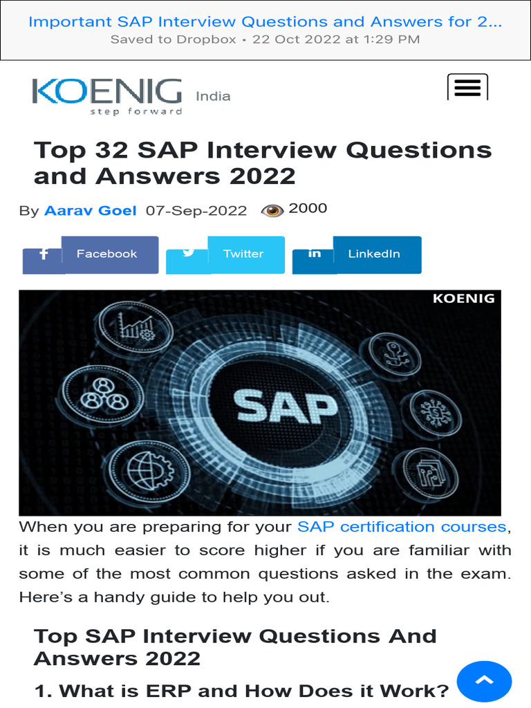 Top SAP Interview Questions 2022 | PDF | Databases | Database Transaction