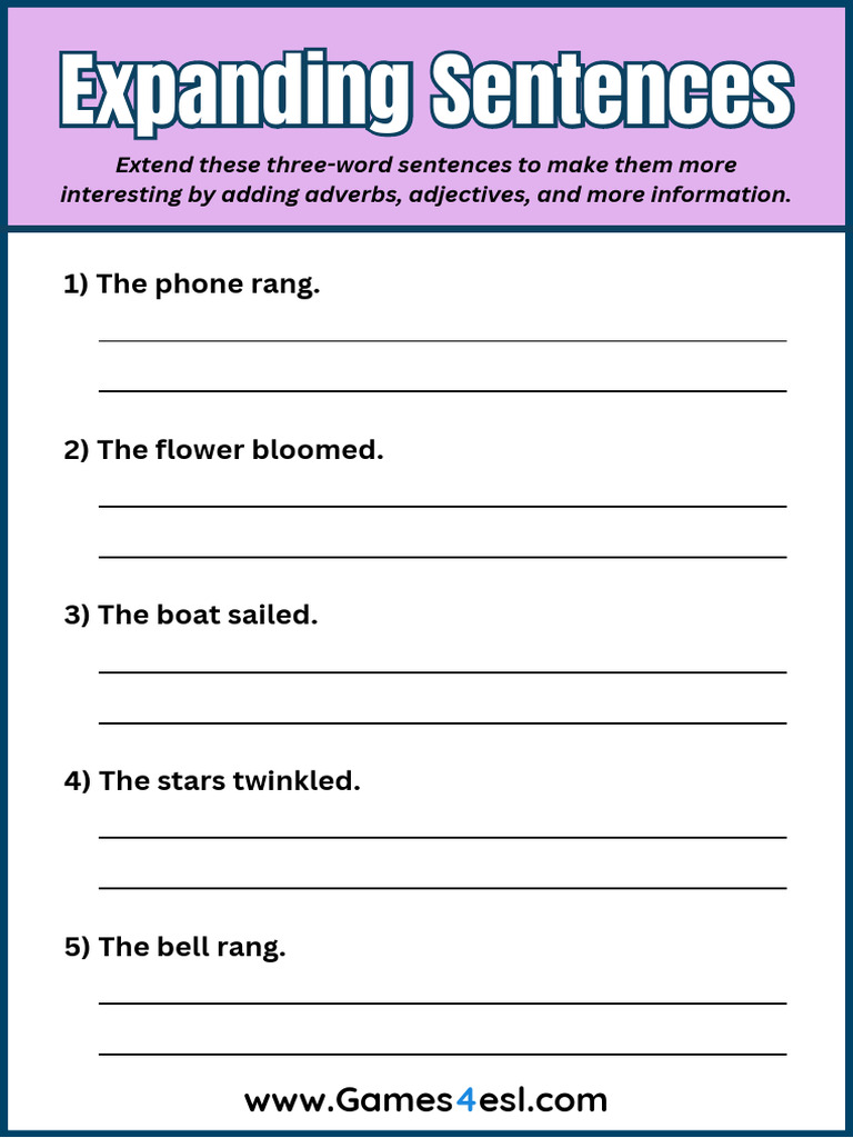 Expanding Sentences Worksheet 5 | PDF