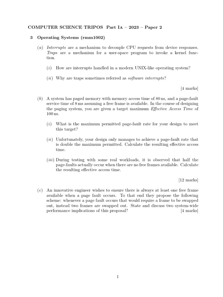 A Interrupts Traps: Computer Science Tripos Part I - 2023 - Paper 2 Operating Systems (rmm1002 ...