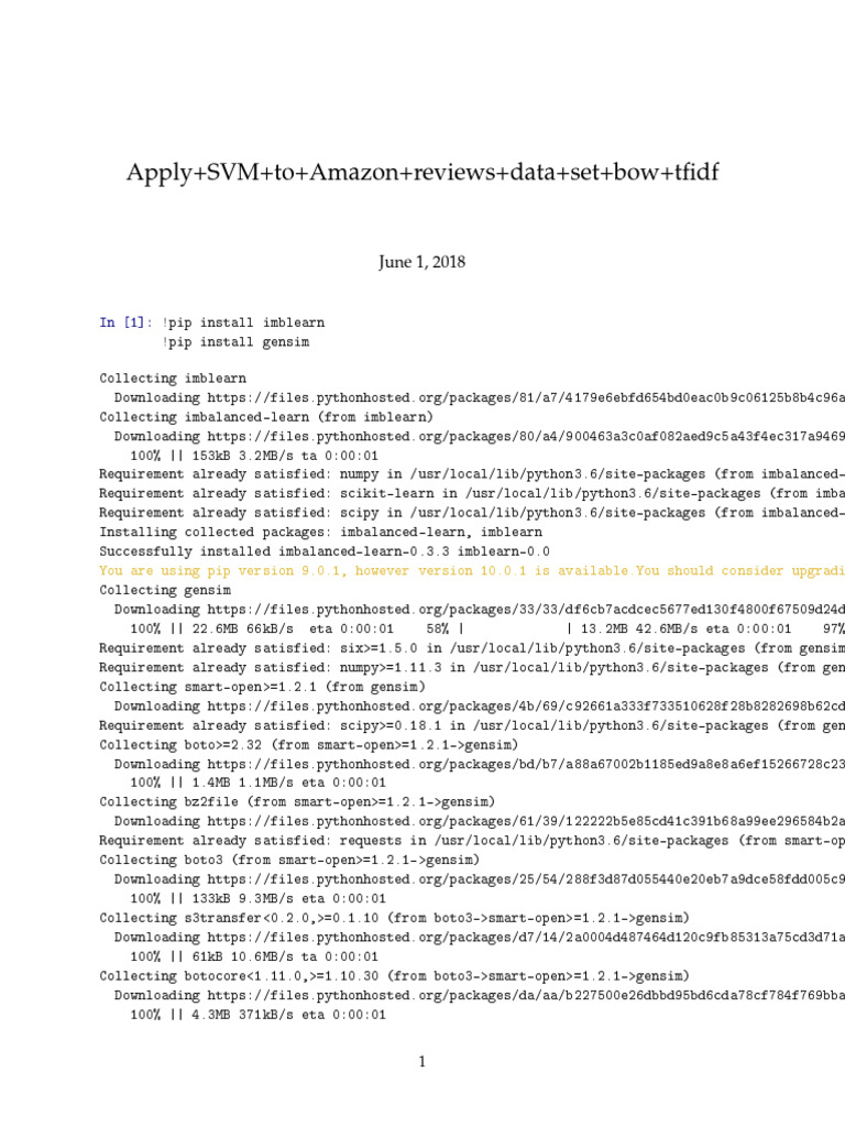 Apply SVM To Amazon Reviews Data Set Bow Tfidf | PDF | Data Management