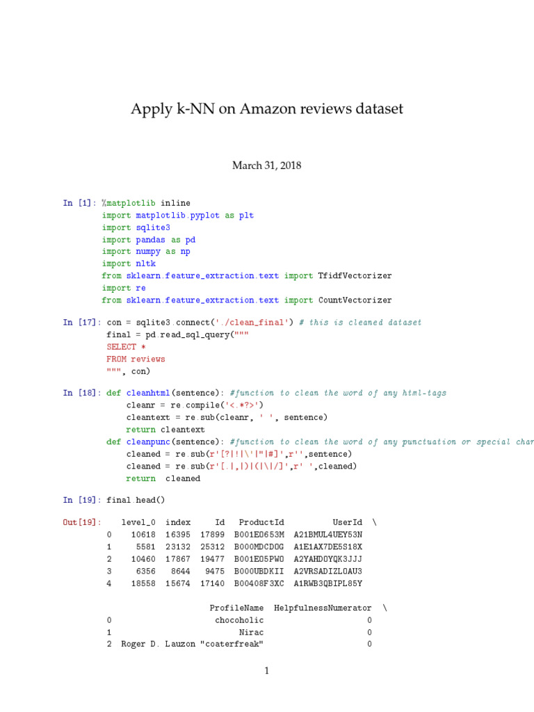 k-NN Analysis of Amazon Reviews | PDF