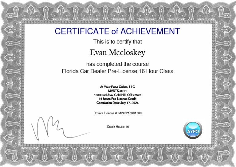 Florida Car Dealer License Certificate | PDF