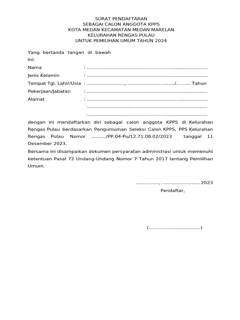 Formulir Pendaftaran KPPS | PDF | Karier & Perkembangan