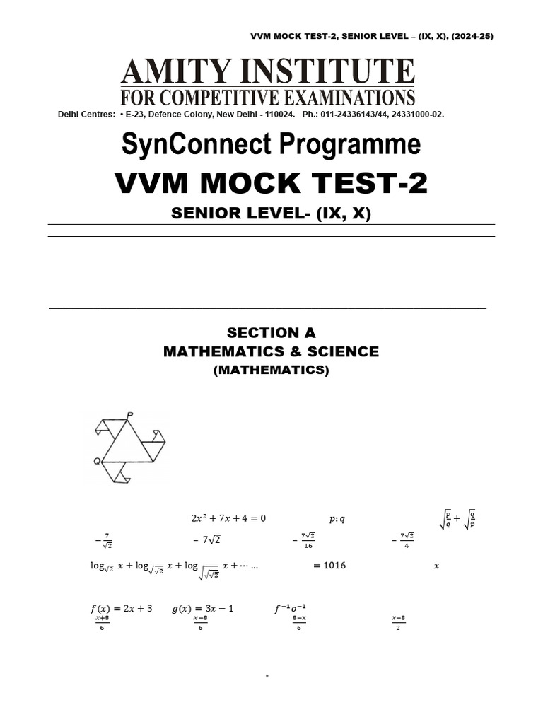 VVM Senior Level Mock Test 2024-25 | PDF | Refraction | Waves