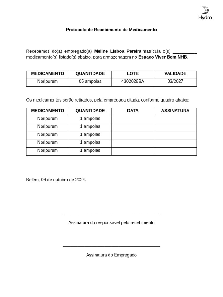 Protocolo de Recebimento de Medicamento 2 10 | PDF