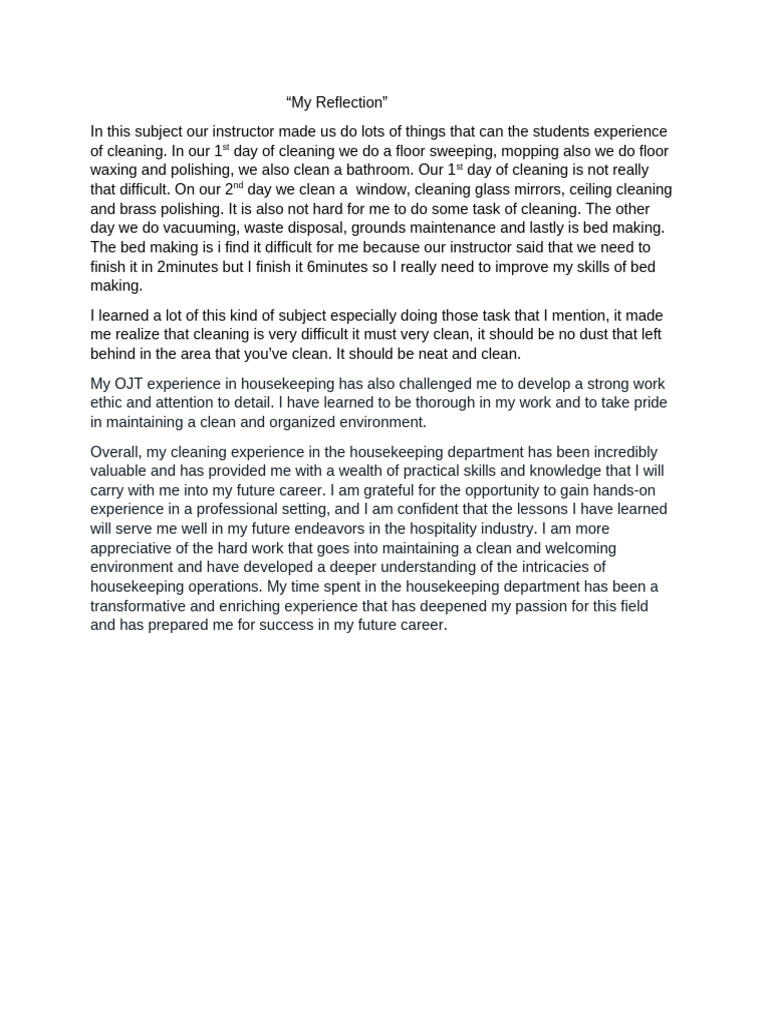 Reflection Housekeeping Eve | PDF